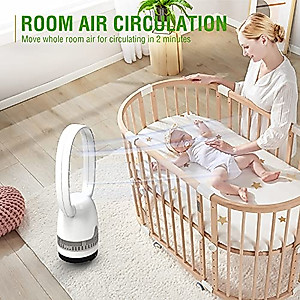 Mitcent Air Purifier Fan 26-Inch, with H12 HEPA Filter, Bladeless Tower Fan for Bedroom, Home and Office, MT1004 White