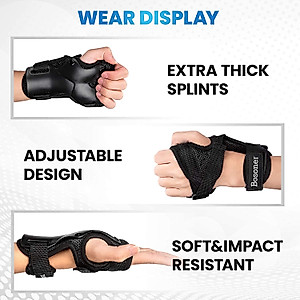 BOSONER Kids Wrist Guards and Knee Pad Protective Gear Set for Roller Skates Cycling BMX Bike Snowboarding Skateboard Inline Skating Scooter Riding Sports (Medium, 6-15 Years)
