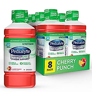 Pedialyte Advanced Care Electrolyte Solution, 1 Liter, 8 Count, with PreActive Prebiotics, Hydration Drink, Cherry Punch