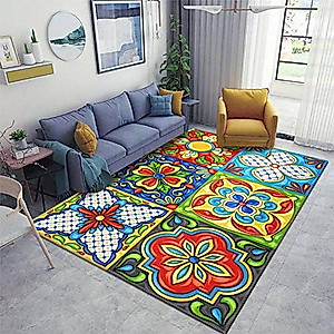 Mexican Talavera Ceramic Tile Pattern Ethnic Folk Ornament Italian Area Rugs Floor Mat Non Slip Throw Rugs Soft Door Mat Nursery Carpet for Living Room Home Indoor Outdoor Runner Rugs Yoga Mat