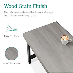 Best Choice Products 44in Modern Coffee Table Butcher Block Top Large Accent Table, Rectangular Wood Industrial Rustic Coffee Table for Living Room w/ 2in Metal Legs, 3in Tabletop - Gray