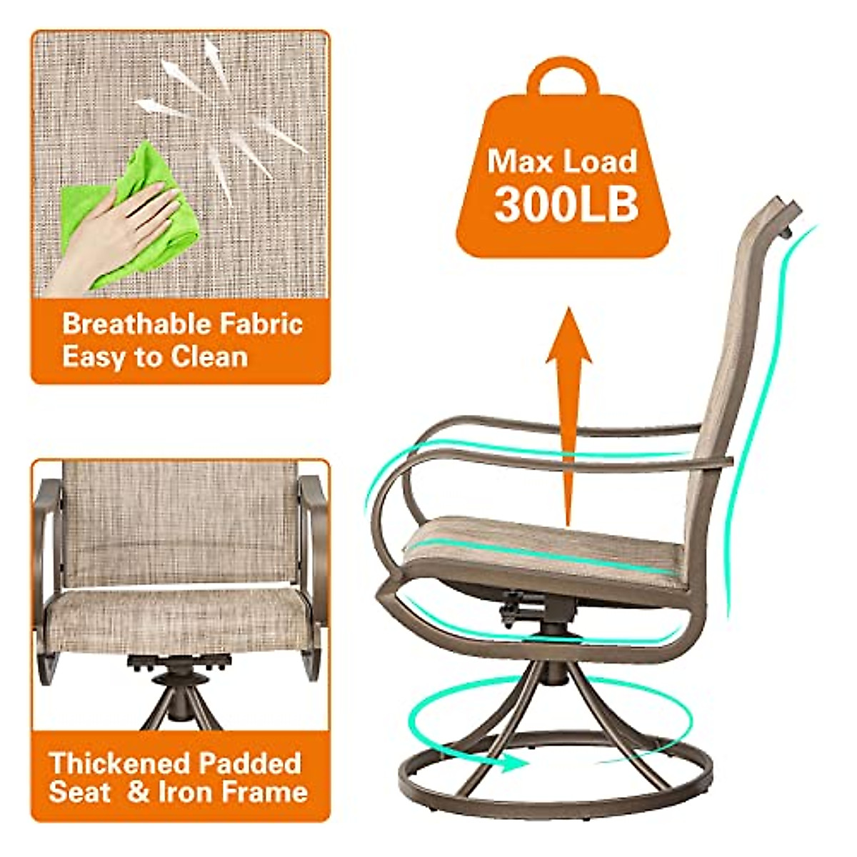 Patio Swivel Dining Chairs Set of 2 Outdoor Kitchen Patio Stools and Bar Height Chairs Outdoor Indoor Banquet Furniture Metal Chair with Textilene Mesh Fabric for Backyard Lawn Pool Garden Deck