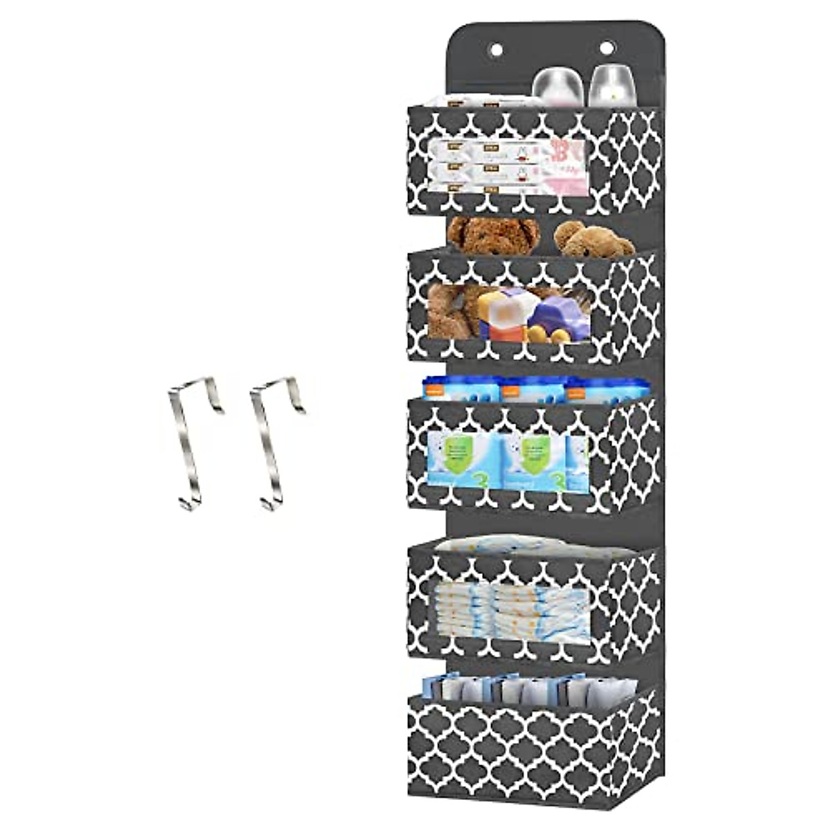 VERONLY Over the Door Hanging Organizer - Coset Door Pantry Storage with 5 Pockets, Sturdy Back of Door Organizer with 2 Metal Hooks and pvc window for Nursery, Bathroom, Bedroom, Kitchen, Dorm, RV