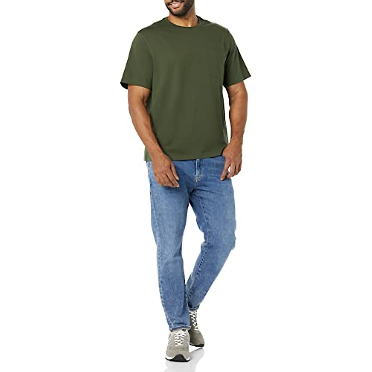 Amazon Essentials Men's Regular-Fit Short-Sleeve Crewneck Pocket T-Shirt, Pack of 2, Black/Olive, Large