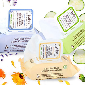 Babo Botanicals Swim & Sport 3-in-1 Face, Hand & Body Cleansing Wipes - with Natural Cucumber & Aloe Vera, Cucumber Aloe - For Babies, Kids or Extra Sensitive Skin - 30 ct