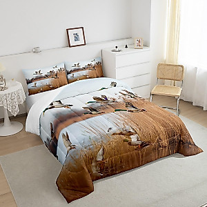 Erosebridal Mallard Duck Duvet Insert Duck Hunting Themed Comforter Set for Kids Teens Adults Mallard Duck Bird Printed Bedding Set Rustic Natural Lake Scenery Quilt with 2 Pillowcases,Queen Size