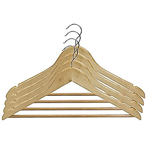Home Basics 5 Pack Wooden Non-Slip Suit Hangers with Pants Bar – Smooth Finish Solid Wood Coat Hanger 360° Swivel Hook and Cut Notches for Jacket, Pant, Dress Clothes Hangers (Natural)