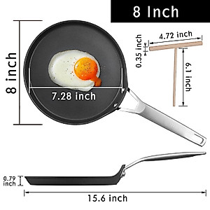 MsMk Crepe Pan with Spreader, 8 Inch Titanium and Ceramic Nonstick Flat Skillet Tortilla Egg Pan, Induction Compatible, PFOA Free, Oven Safe to 700°F