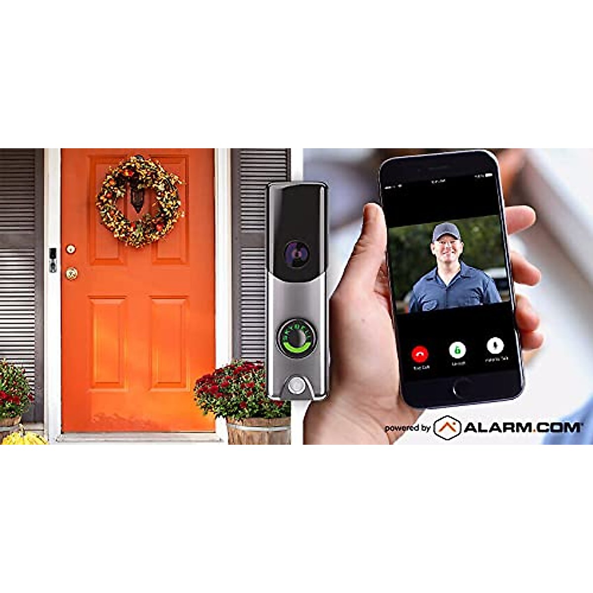 Skybell Slim Line II Silver Wi-fi Video Doorbell Camera for Alarm.com ADC-VDB105X Bundled with 4 inch Warning Sticker. Not Compatible with The Skybell app. Monthly Paid Subscription Required