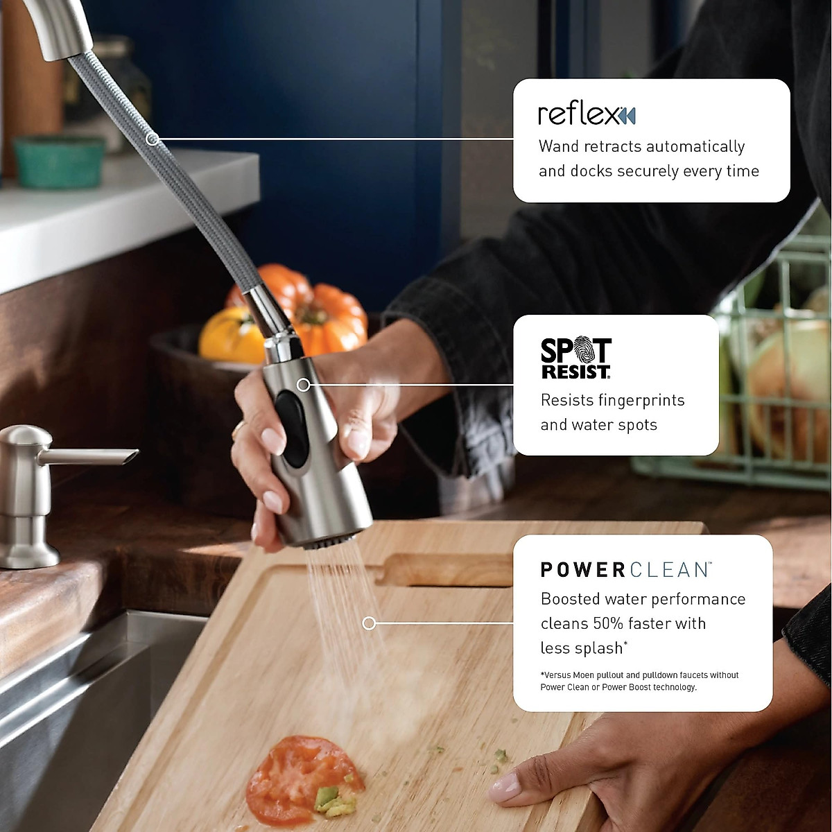 Moen Essie Spot Resist Stainless Touchless One-Handle Kitchen Faucet, Motion Activated Pull Down Kitchen Sink Faucet with Soap Dispenser, 87014EWSRS