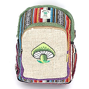 Himalaya Handmade Unique 100% Hemp Backpack Small Backpack Hippie Backpack Festival Backpack Hiking and Laptop Backpack FAIR TRADE with Love Multi/Green Mini