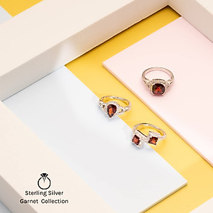 PEORA Garnet Cathedral Solitaire Ring for Women 925 Sterling Silver, Natural Gemstone Birthstone, 2.50 Carats Round Shape 8mm, Size 6