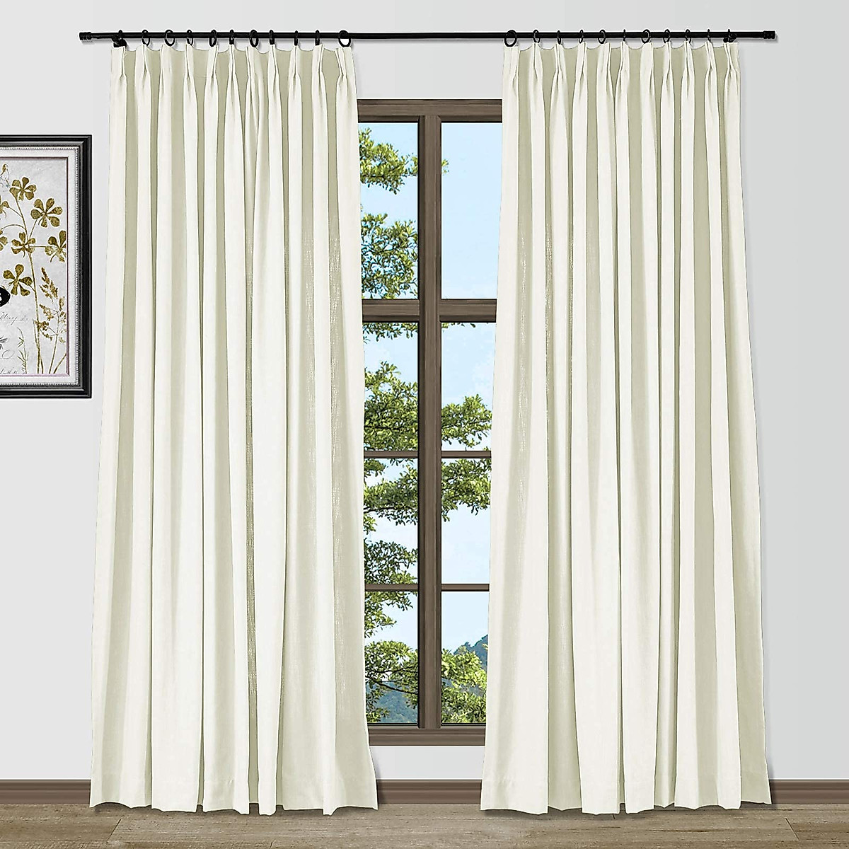Double Double Double Pinch Pleated Semi Blackout Curtains for Room Darkening with Inserted Hooks. (Ivory 84 Inch Wide by 45 Inch Long- 2 Pannels Combined Size)