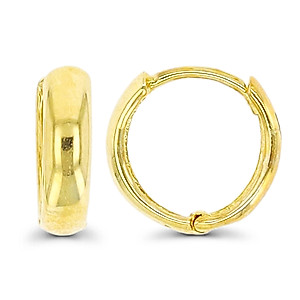 14K Yellow Solid Gold High Polished 2.40mm Thick Huggie Earring | Beautiul Huggie Earrings | 2.40x8mm | Solid Gold Earrings for Women, Teens and Kids