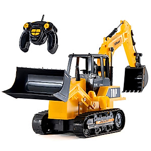 Top Race Remote Control Construction Dump Truck + Excavator Toy Vehicle Battery Powered