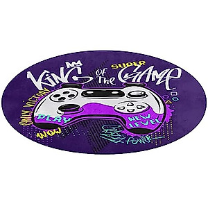 HoaMoya Cool Game Joystick Round Area Rug Purple Game Doodle Circle Rug Carpet Large Circular Rugs Non-Slip Mat for Kitchen Living Room Bedroom Decoration 90 * 90cm
