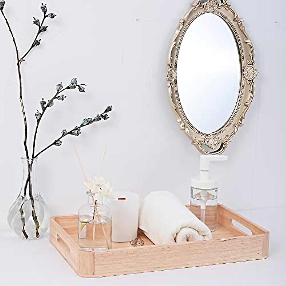 Wood Serving Tray with Handles, Set of 2 Platters, Perfect for Food Tray, Breakfast Tray, Toilet Tray Bathroom Sink Tray