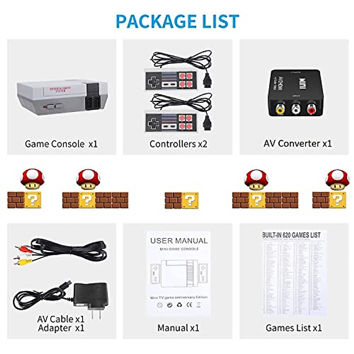 Classic Mini Retro Game Console,Game System Built-in 620 Video Games And 2 Controllers,8-Bit Av and HDMI HD Output,Classic Rerto Toys Gifts for Kids.