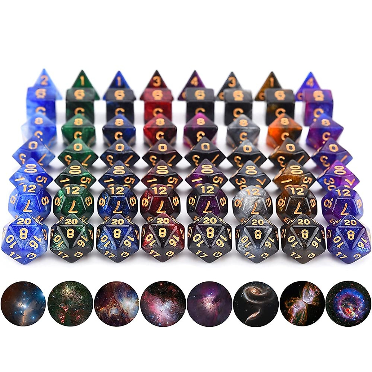 SUWEILE SZSZ 105PCS Nebula Polyhedral Dice 15 Colors for Tabletop Role Playing Games DND Dice Collector 0212 (Color : Gray)