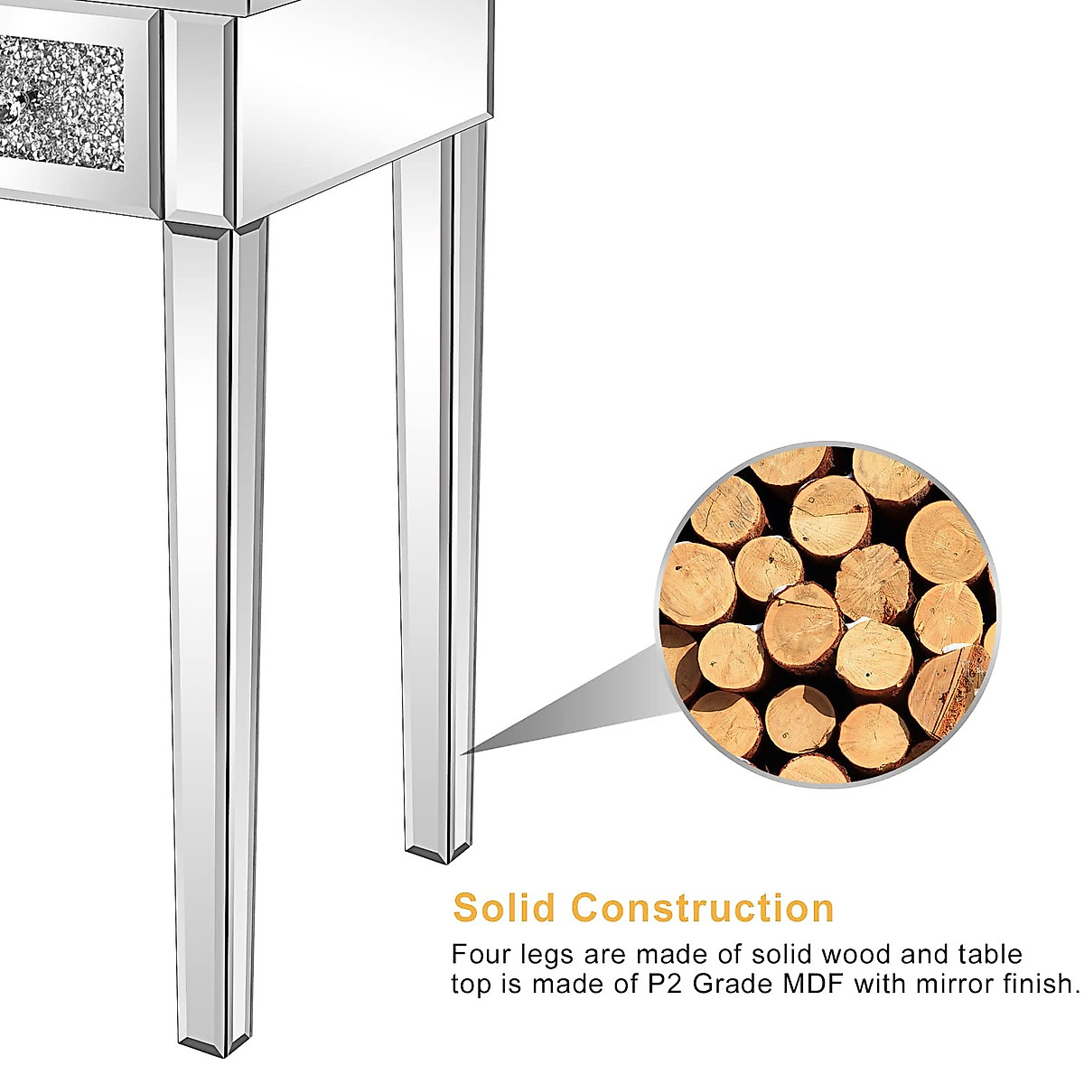 VINGLI Mirrored Vanity Desk with Drawers and Flip Mirror, Glass Vanity, Mirrored Vanity Table, Mirror Vanity Silver Desk, Mirrored Makeup Vanity Table for Bedroom/Makeup Room, Silver