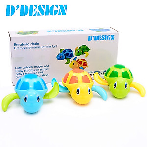 PEGAFOX Set of 3 Baby Bathtub Wind up Turtle Toys Fun Multi Colors Swimming Bath tub, Beach, Pool Playset for Boys and Girls