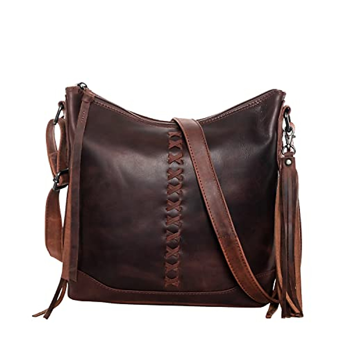 Locking Concealed Carry Purse Blake Leather Crossbody for Large-Frame Handgun (Dark Mahogany)
