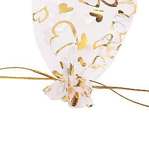 Volanic 100PCS 4X6 Inch Sheer Heart Organza Bags with Drawstring for Christmas Candy Jewelry Party Wedding Favor Gift Bag