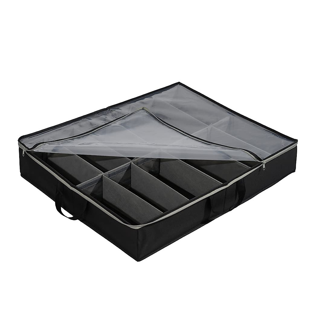 Amazon Basics Fabric Underbed Zipper Storage Bag Organizer with Handles, 30.2 Inch L X 20.1 Inch W X 5.7 Inch H (Pack Of 2), Gray