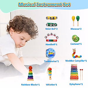 CYY Musical Instrument Toys for Toddlers,Baby Learning Music Sets,Wood Xylophone&Percussion Instruments for Children,Preschool Educational for Kids, A Great Birthday Gifts for Boys or Girls