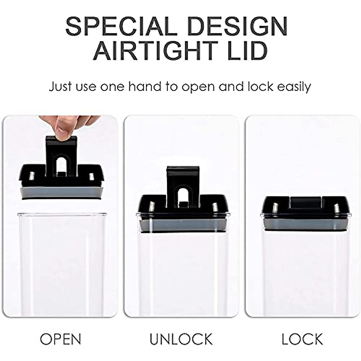Airtight Food Container - 7 PC BPA Free Plastic Food Storage Containers with Easy Lock Lids - Stackable Sugar, Flour, Cereal & Beans Containers with Labels & Marker included (Lid Black)