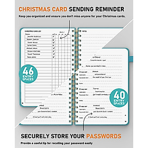 WEMATE Spiral Address Book with Alphabetical Tabs, Leather Password Book, Address Organizer Telephone Notebook Journal Keep Contact Safe Hardcover Large Print for Seniors Home Office 5.8″×8.2″, Green