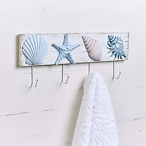 TideAndTales Beach Bathroom Decor 3D Seashell Wall Hooks Towel Rack for Coastal Bathroom, Bedroom or Kitchen - Shells and Starfish Beach Decorations for Home - Ocean Theme Beach House Decor