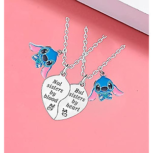 Ohana Necklace Stitch Necklace Gift for Sister Gifts from Sister Best Friends Matching Heart Necklace Set for 2 Friendship Jewelry Gifts for Women Girls Stitch Lover Gifts