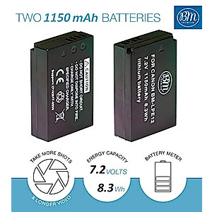 BM Premium 2-Pack of LP-E12 Batteries and USB Dual Battery Charger for Canon EOS-M, EOS M2, EOS M10, EOS M50, EOS M50 Mark II, EOS M100, EOS M200, SX70 HS, Rebel SL1 Digital Cameras
