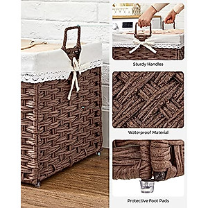 SONGMICS Laundry Basket, Laundry Hamper with 2 Removable Liner Bags & 3 Mesh Laundry Bags, 75L Sturdy Tall Laundry Bin, Freestanding Clothes Hamper with Handles, for Bathroom Dorm, Brown URST375K01