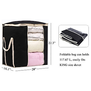 MISSLO King Comforters Storage Bag 120L for Blankets Clothes Sweaters Beddings Organizer with Reinfored Handles Non-Metal Fabric Storage Bin Organizer, Black