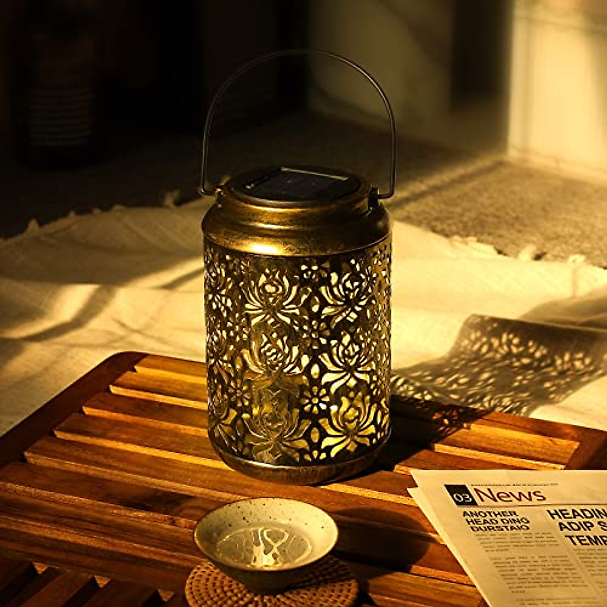 Nothing burger Solar Lanterns Outdoor Waterproof, 2 Pack Outdoor Solar Hanging Lantern Lights, Patio Decor Outdoor Lantern with LED for Garden/Yard Decor (Brown)