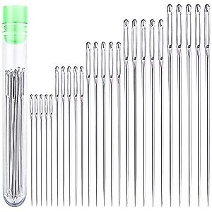 25 Large Eye Stitching Needles - 5 Sizes Big Eye Hand Sewing Needles in Clear Storage Tube