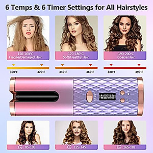 Automatic Curling Iron, Anti-Scald Hair Curler, Rotating Curling Iron 1 Inch Hair Tools, 6 Temps & 11 Timers, Portable Ceramic Barrel Wand Curling Iron, Fast Heating Rechargeable Waver Curler HAU