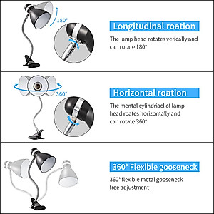 Metal Desk Lamps Clip on Lamp Clip on Light Portable Clamp On Reading Light,Eye-Caring Study Table Lamp with Flexible Goose Neck for Bedroom and Office Home Lighting (Black)
