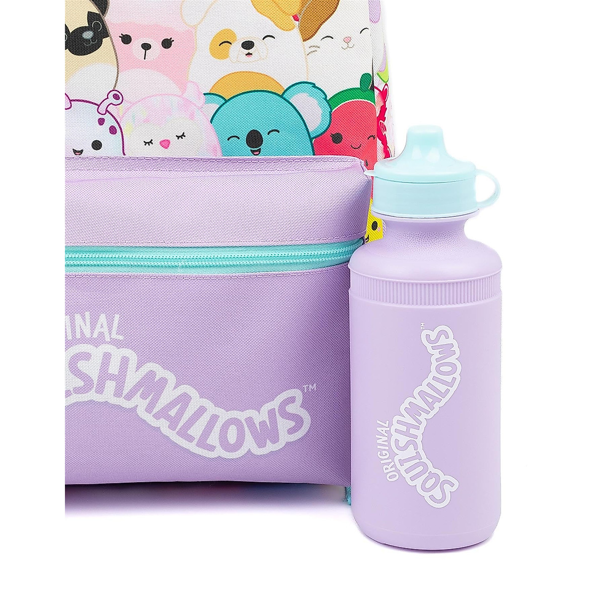 Squishmallows Girls 4 Piece Backpack Set | Kids Purple Rucksack Bundle with School Bag, Pencil Case, Lunch Bag & Water Bottle