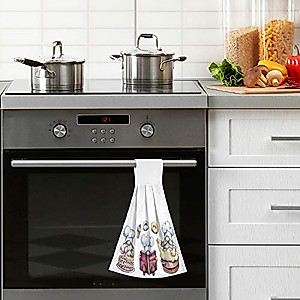 KOCOART Gnome Bakers Kitchen Hand Towels Sweet Donut Cake Hanging Towel Dishcloths with Loop 2PCS, Soft Super Absorbent Fingertip Towel for Bathroom Washroom Guestroom Hotel 12x17 in