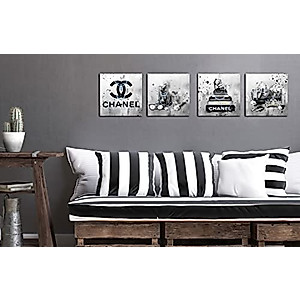 Meetdeceny Fashion Wall-Art For Bedroom Women - Black And White Bathroom Decor Wall Art - Fashion Book Stack Grey Painting Canvas Artwork Size 10"x10" 4 Pieces Ready To Hang