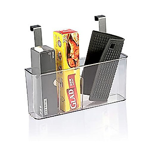 HIEEY Over the Cabinet Door Organizer Holder,Spice Organizer for Cabinet,Wall Mounted Storage Rack Hanging Shelf for Kitchen Cabinet,Pantry Door or Bathroom Shower Cosmetic(Transparent,Three grid)
