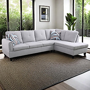 NicBex Sectional Couches for Living Room 2 Pieces Modern Sectional Sofa with Right Chaise Sectional Couch with Solid Frame Classic L Shape Sectional Sofa Set with Flannel Fabric, Grey