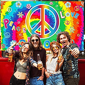 60's Carnival Groovy Decoration Banner Hippie Theme Party Photography Background 60's Party Scene Setters Groovy Wall Decoration Kit Peace and Love for Large Party Supplies 72.8 x 43.3 Inch