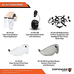 Defender Safety H1-CH Safety Helmet Hard Hat with Visor ANSI Z89.1 for Construction (White w/Visor)