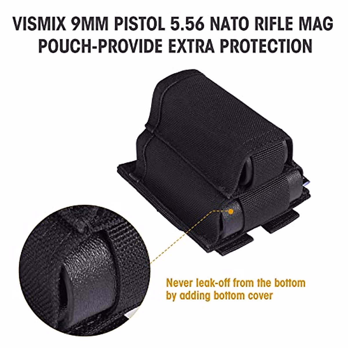 VISMIX 9mm Pistol 5.56mm AR15 Rifle Magazine Pouch Set, Tactical MOLLE Mag Pouch with Quick Release Kydex Insert Black