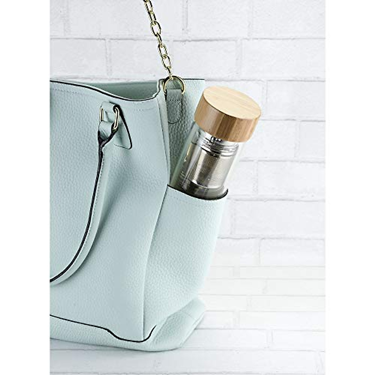 Pinky Up Blair Loose Leaf Tea Travel Infuser Mug, Double-Walled Glass and Stainless Steel with Bamboo Lid, 16 oz, Clear