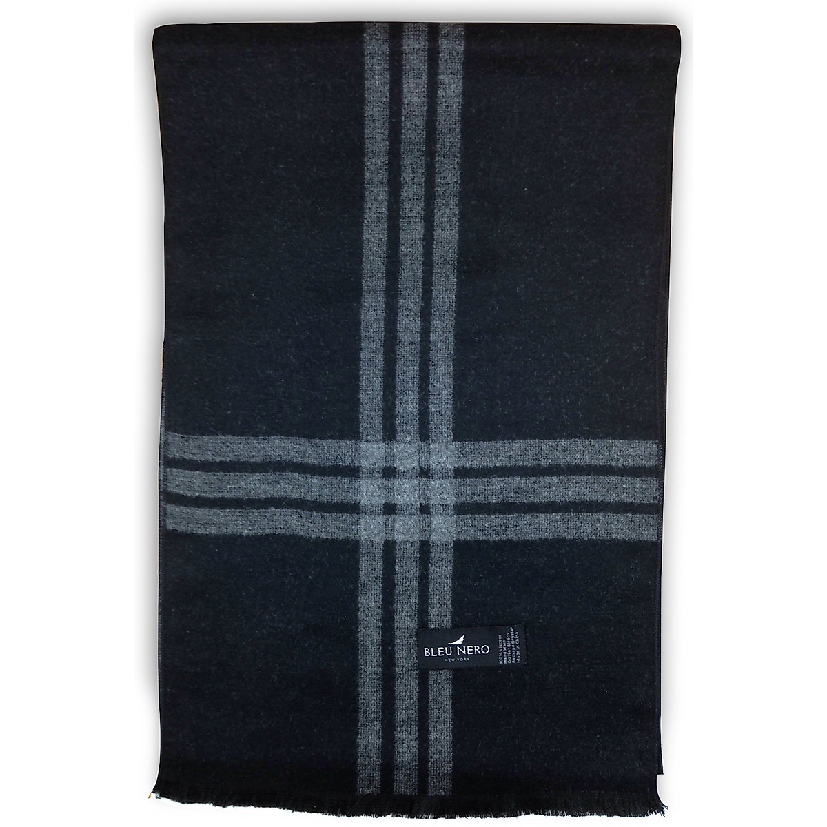 Livativ Bleu Nero Luxurious Winter Scarf for Men and Women – Large Selection of Unique Design Scarves – Super Soft Premium Cashmere Feel Black Grey Center Plaid